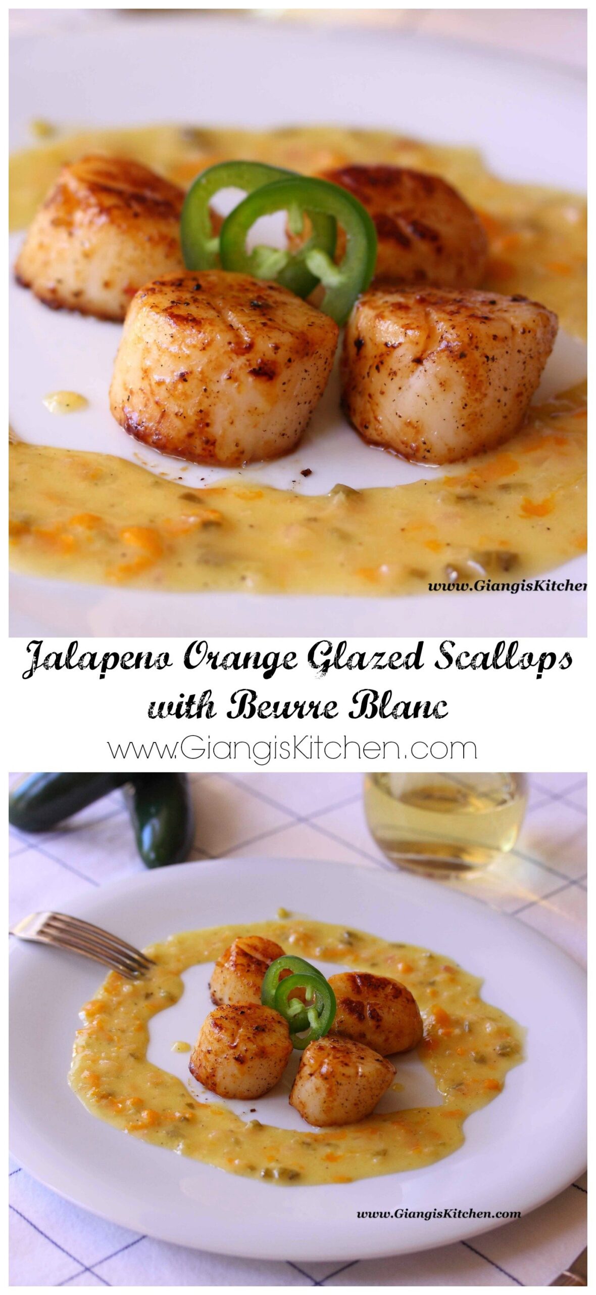 Jalapeno Orange Glazed Sea Scallops with Beurre Blanc | Giangi's Kitchen