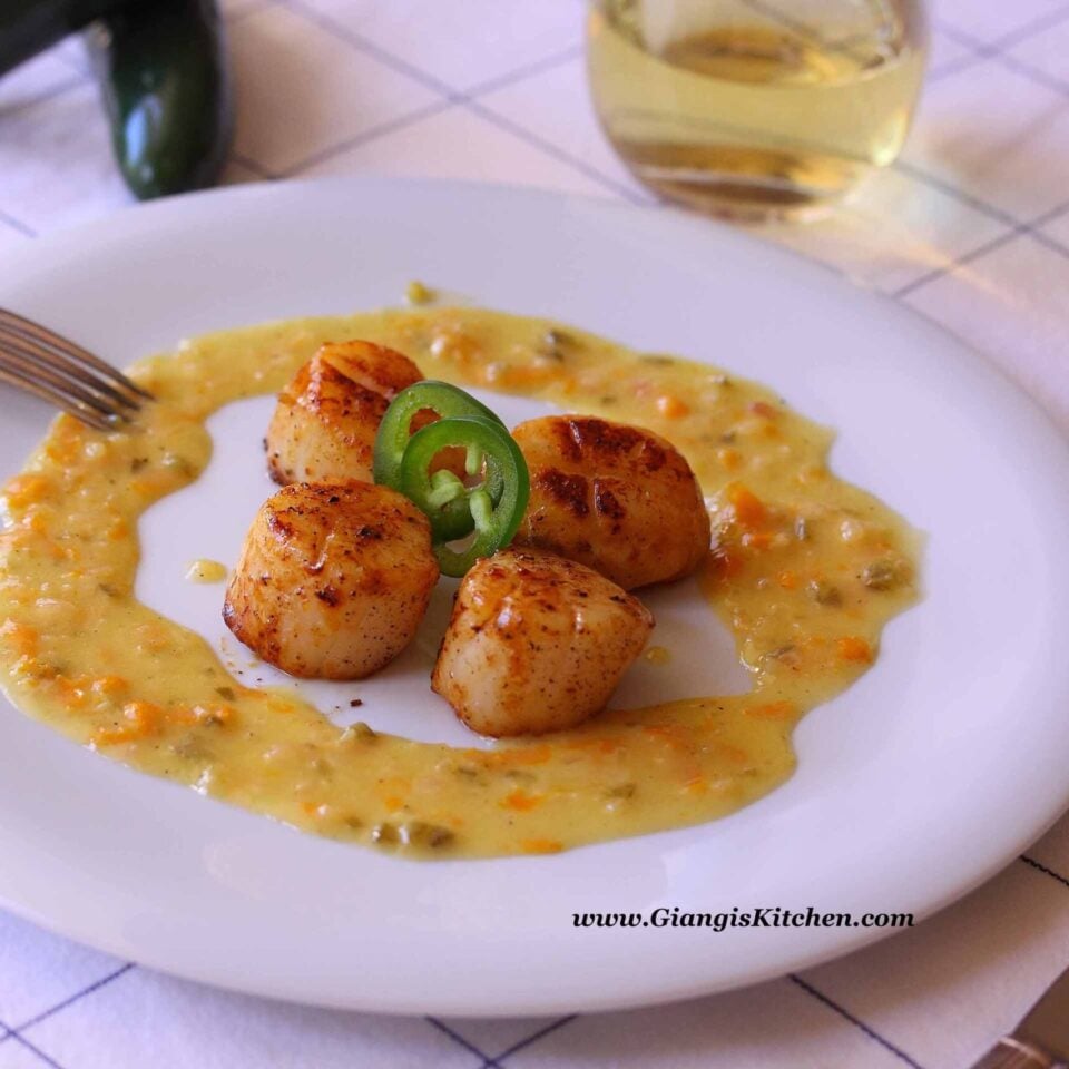 Jalapeno Orange Glazed Sea Scallops with Beurre Blanc | Giangi's Kitchen