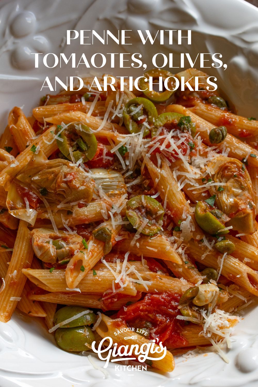 Penne Pasta with Tomatoes, Olives, and Artichokes | Giangi's Kitchen