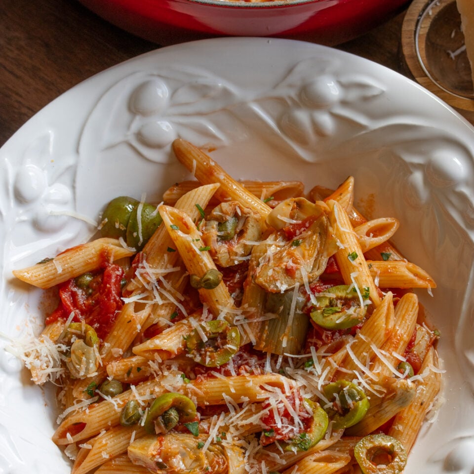 Penne Pasta with Tomatoes, Olives, and Artichokes | Giangi's Kitchen